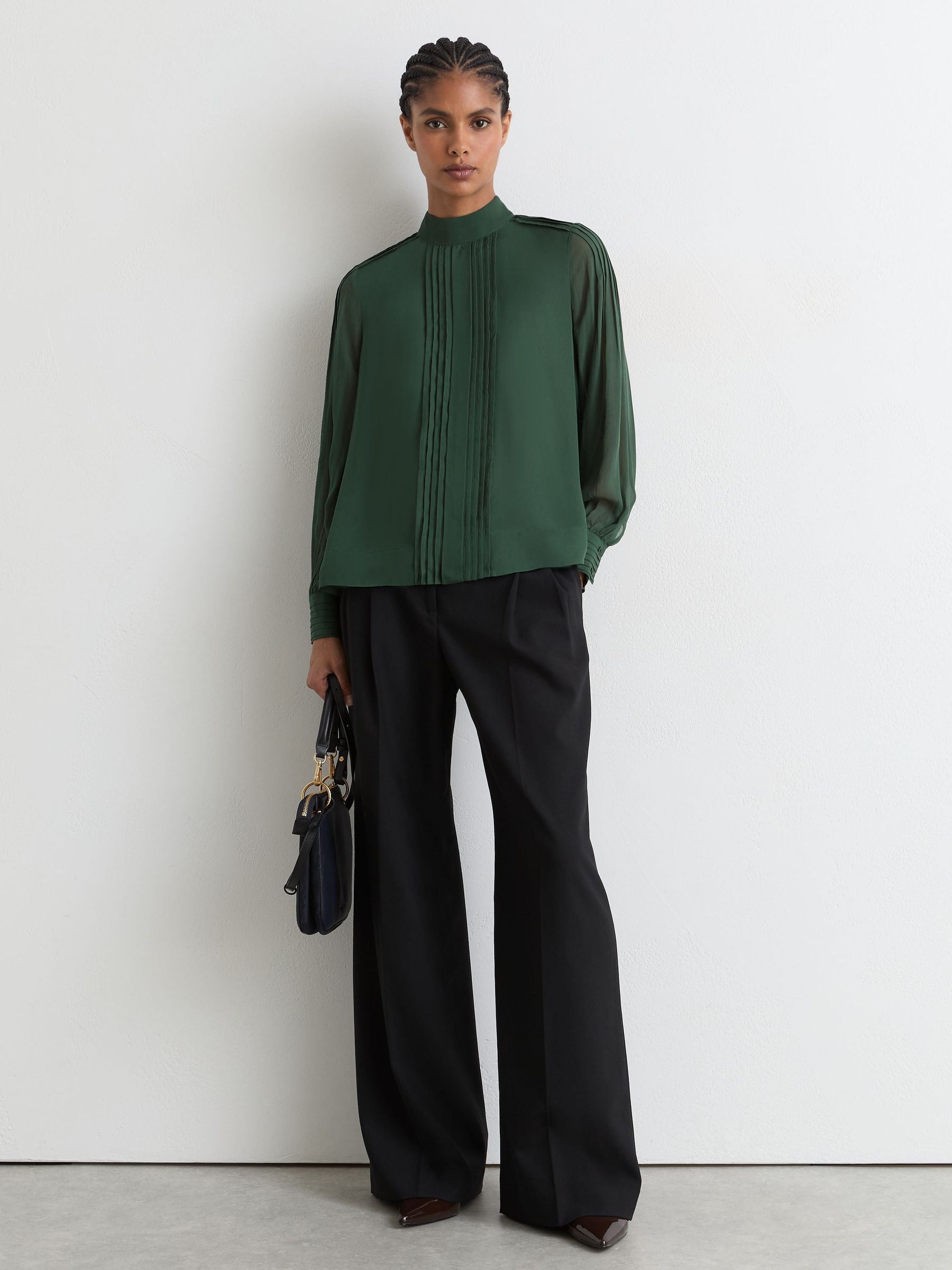 REISS Ottilie Pintuck-Detail Tie-Back Blouse